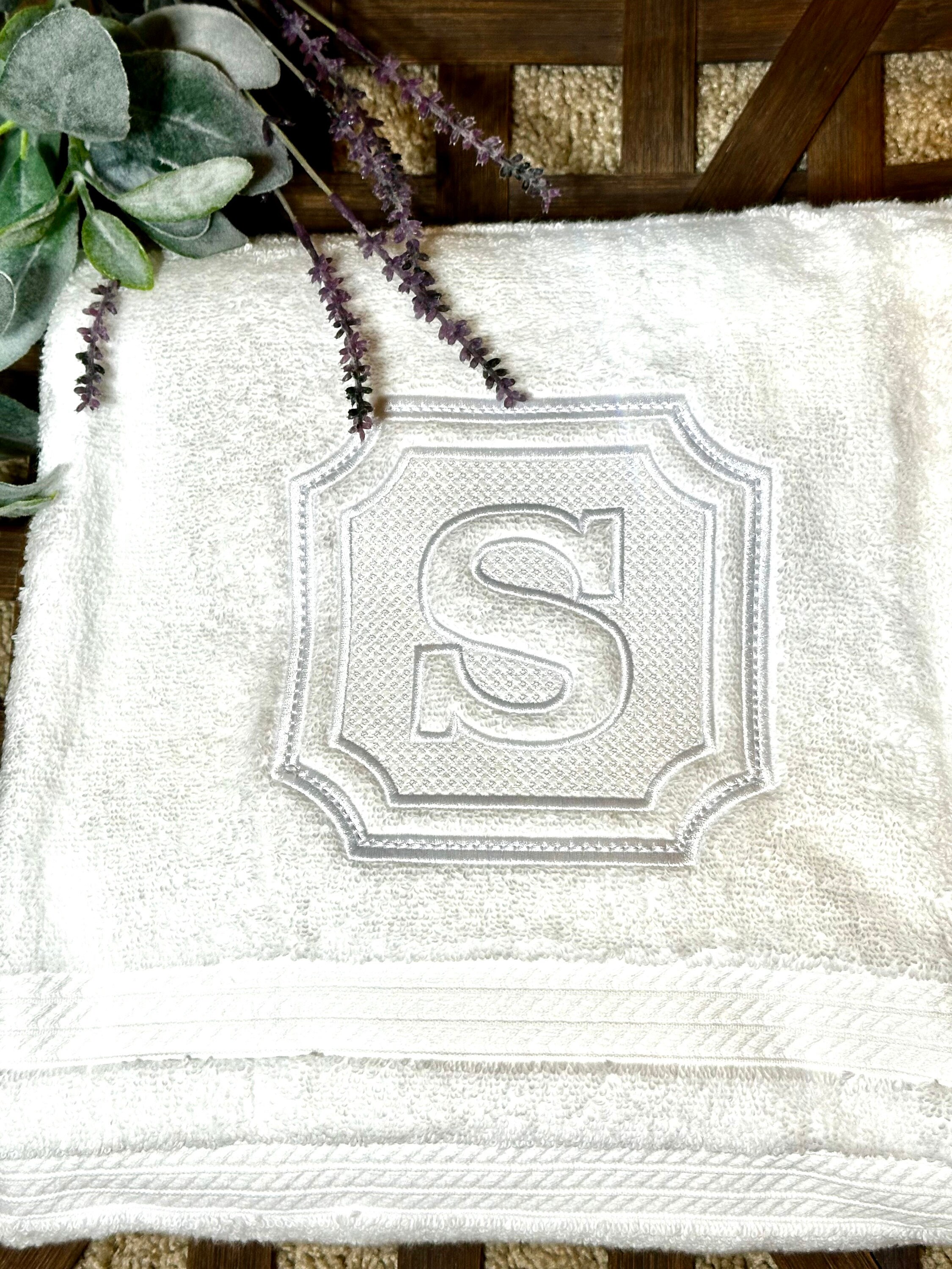 Monogrammed Bath Towels, Embossed Plush Towel, 3 Piece Towel Set ...