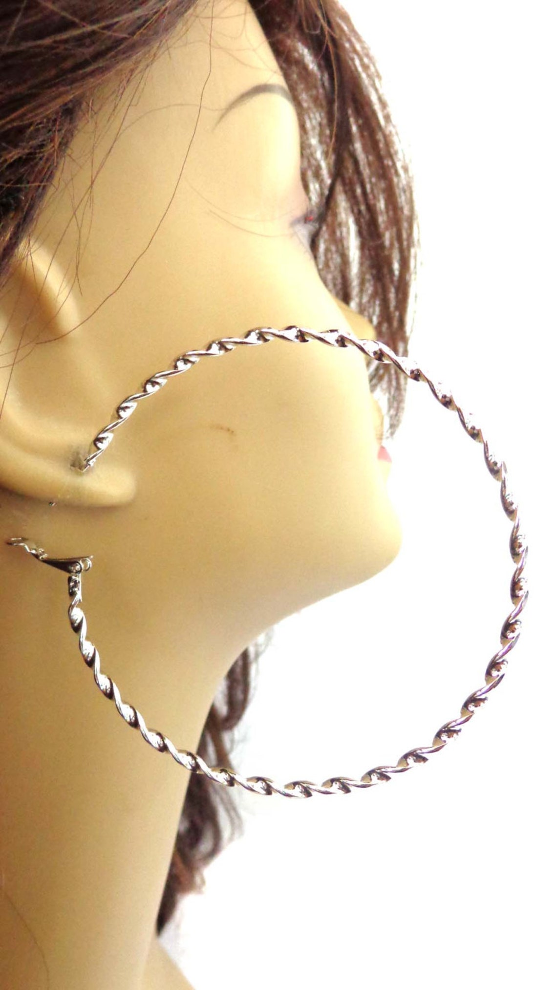 Twisted Hoop Earrings Silver Tone Hoop Earrings 3 Inch Hoop | Etsy