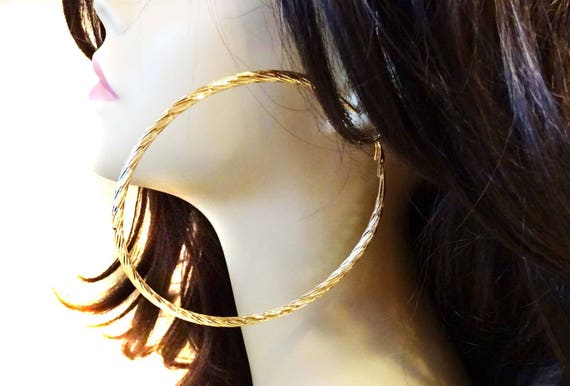 LARGE 4 inch Hoop Earrings Silver or Gold tone Round Hoop | Etsy