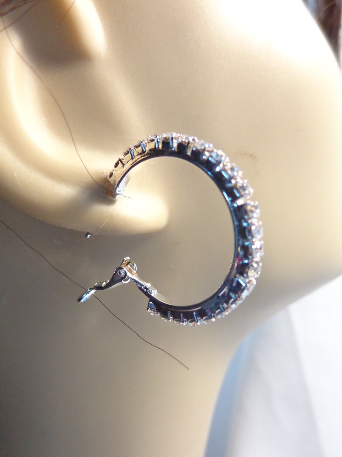 Rhodium Plated Crystal Rhinestone Hoop Earrings 1.25 inch | Etsy