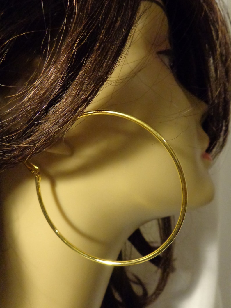 LARGE 3 Inch Hoop Earrings GOLD Tone Classic Thin Hoop - Etsy