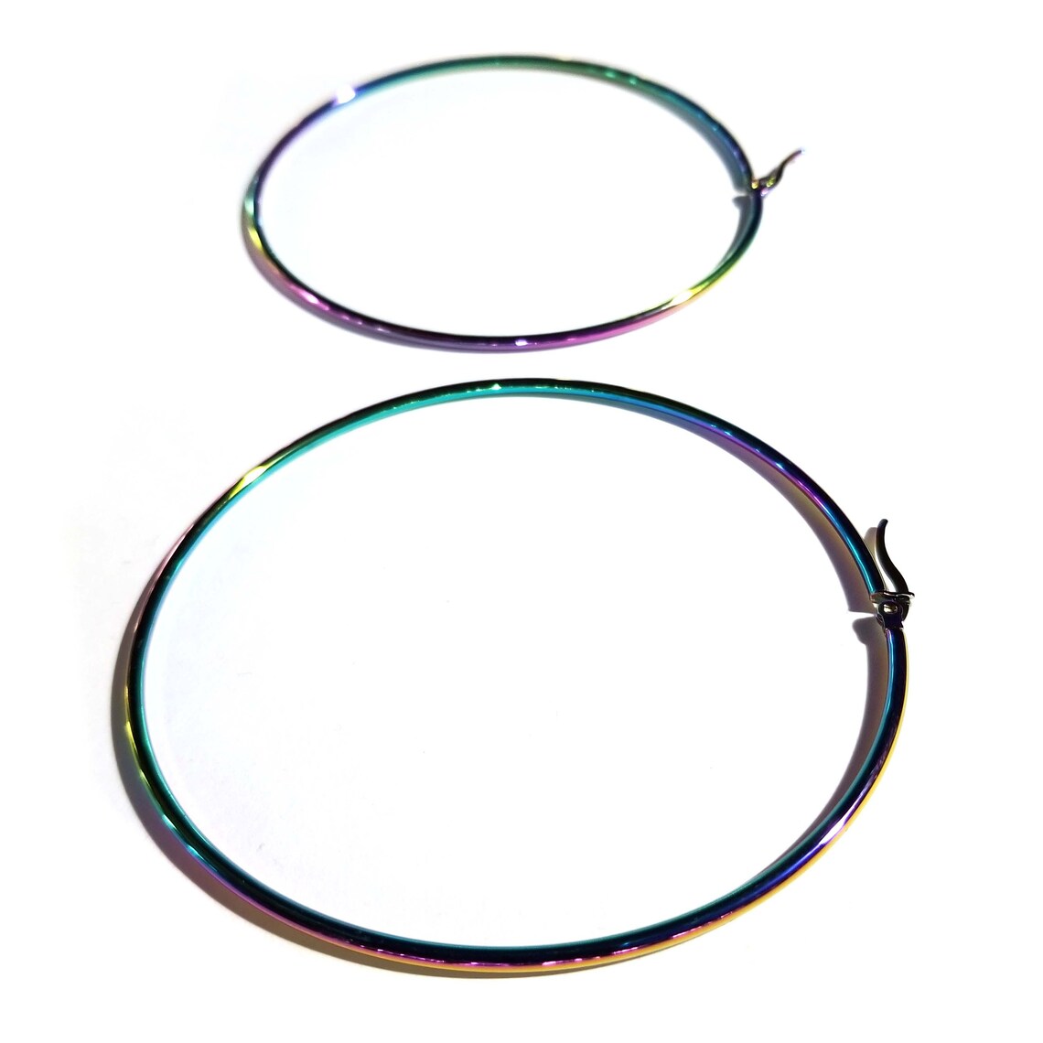 Large 3 Inch Hoop Earrings Classic Rainbow Steel Chrome Hoop - Etsy