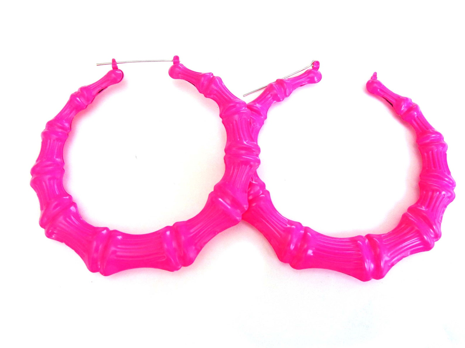 Bamboo Hoop Earrings Hot Pink Retro Bamboo Hoop Earrings Full - Etsy