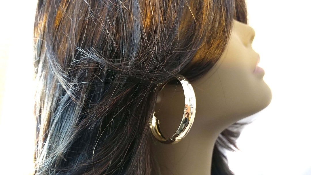 2 Inch Hoop Earrings Silver or Gold Tone Hoops Hammered Hoops - Etsy