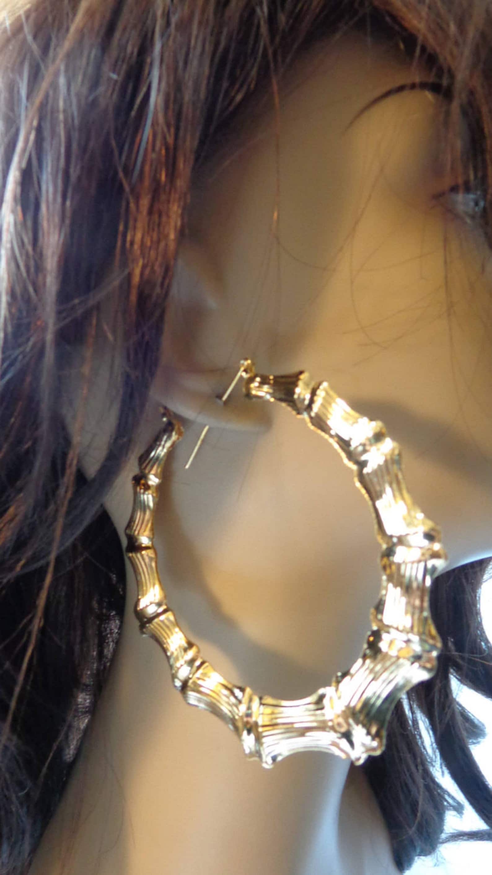 Extra Large BAMBOO HOOP Earrings Gold Tone Hoop Earrings - Etsy