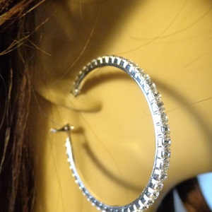 Silver Tone Rhinestone Hoop Earrings 2 Inch Hoops Crystal Hoop Earrings ...