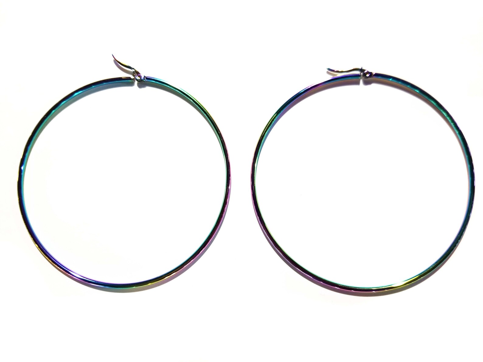 Large 3 Inch Hoop Earrings Classic Rainbow Steel Chrome Hoop - Etsy