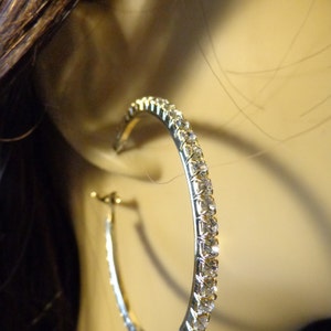 Silver Tone Rhinestone Hoop Earrings 2 Inch Hoops Crystal Hoop Earrings ...
