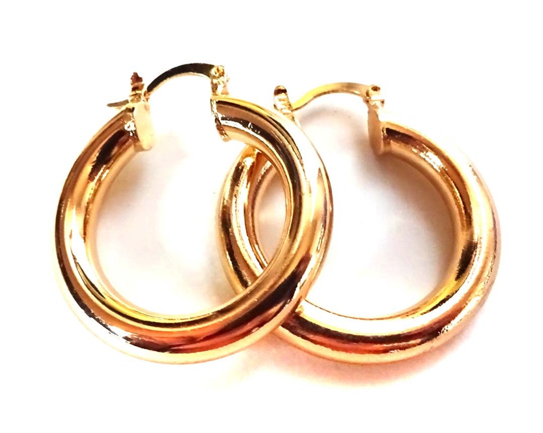 1 Inch Hoop Earrings EXTRA Thick Round Silver or Gold Brass - Etsy
