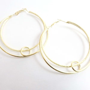Gold Hoop Earrings Double Gold Tone Loop Earrings Texture 2.5 - Etsy