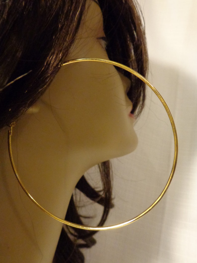 LARGE 3.5 Inch Hoop Earrings GOLD Tone Classic Thin Hoop - Etsy