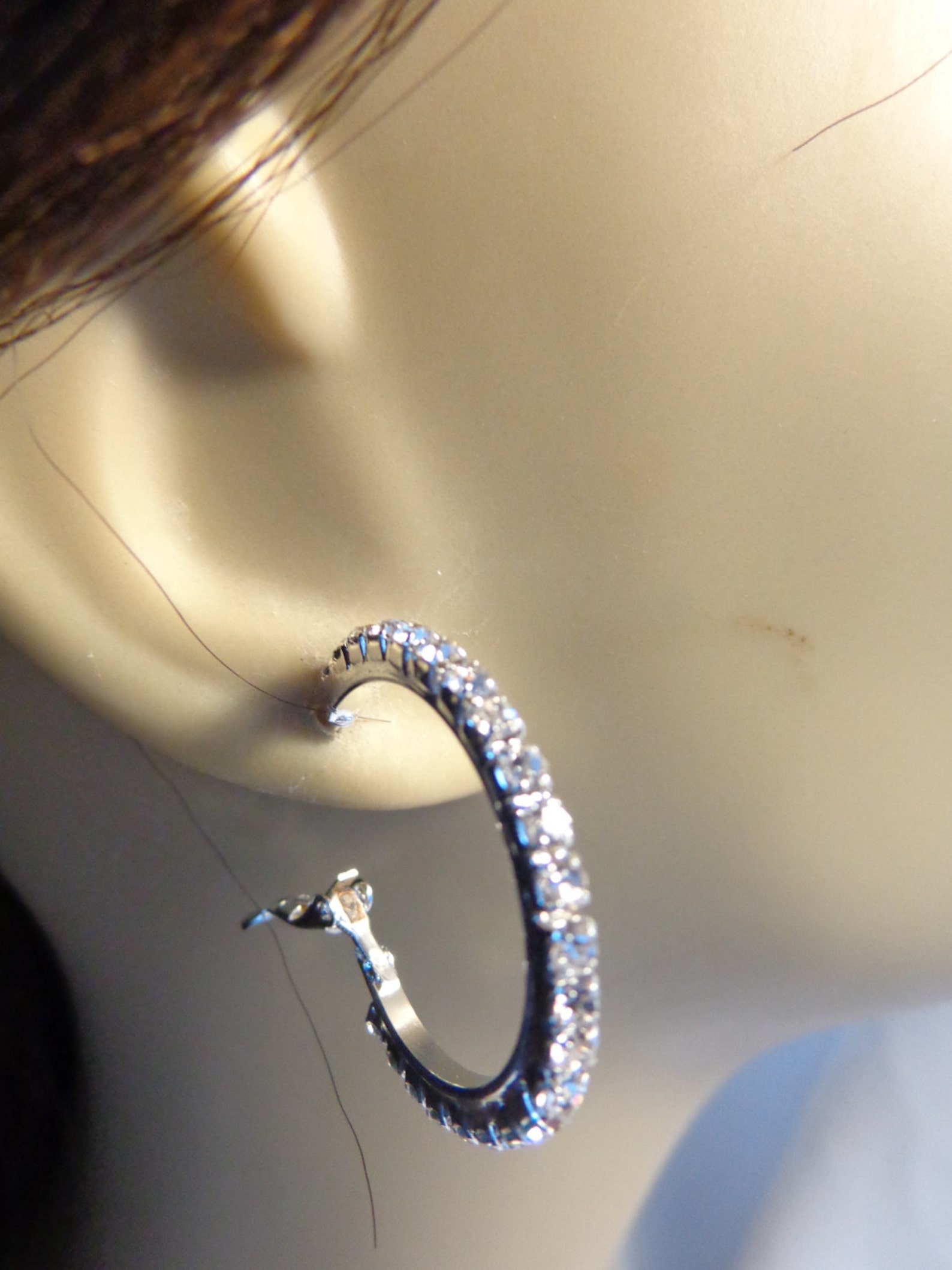 Rhodium Plated Crystal Rhinestone Hoop Earrings 1.25 inch | Etsy