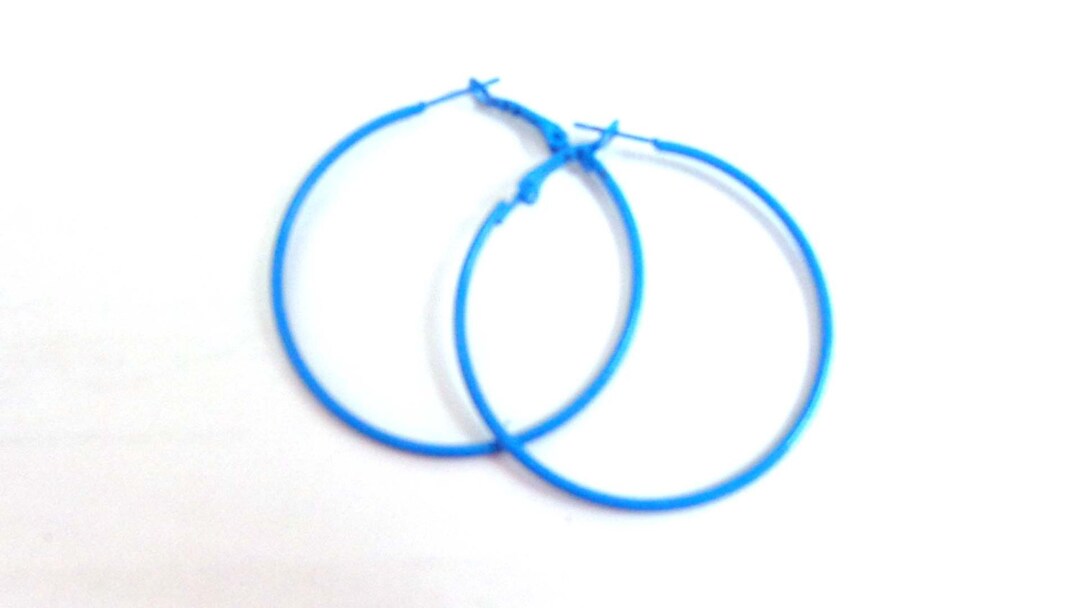 Blue Hoop Earrings Classic Hoop Blue Hoop Earrings Thin Hoops 2 Inch ...