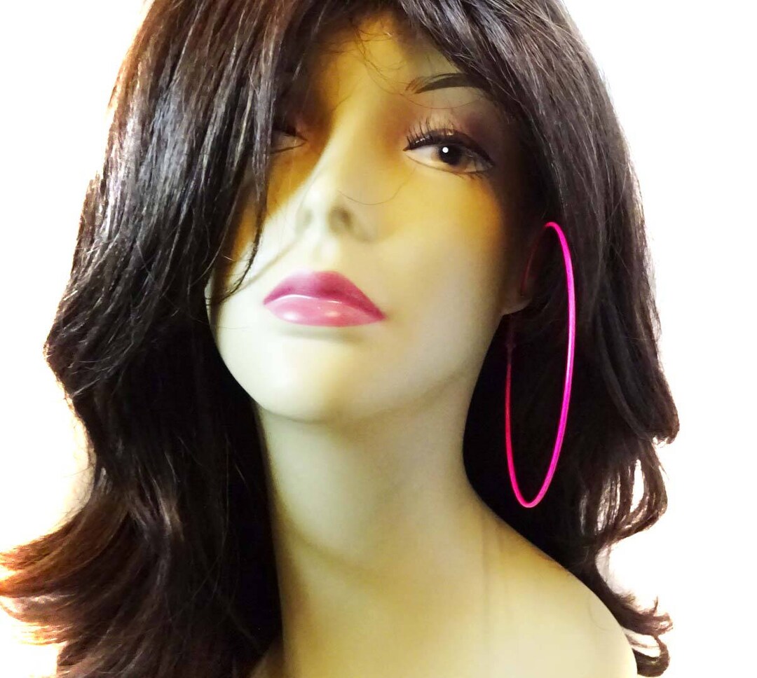 Hot Pink Hoop Earrings Pink Hoop Earrings Classic Thin Hoop Earrings ...