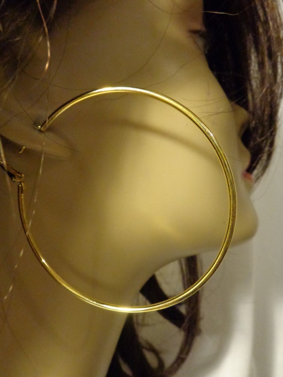 LARGE 3 Inch Hoop Earrings GOLD Tone Classic Thin Hoop | Etsy