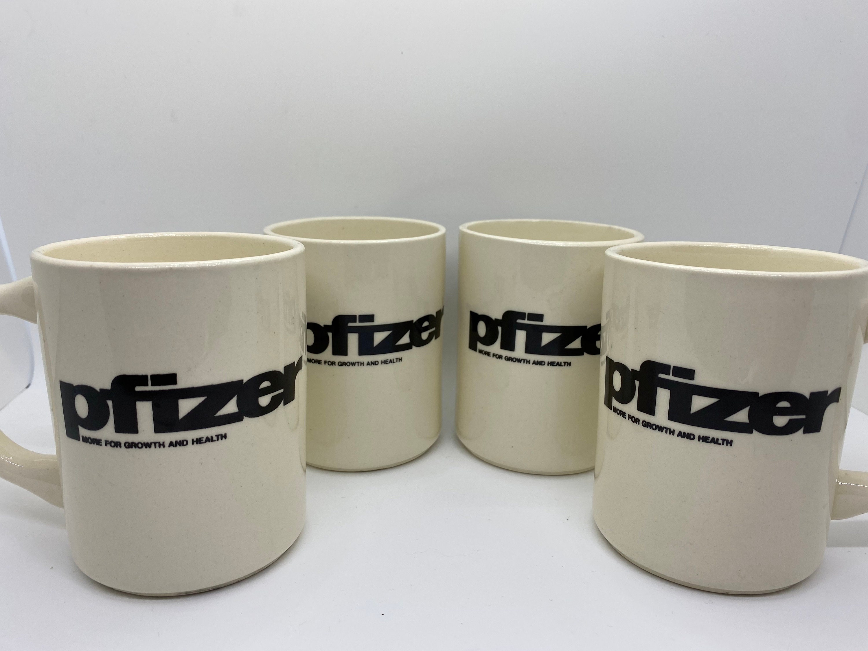 Vintage Set of 4 Pfizer Logo Advertising Coffee Mugs Pharmaceutical ...