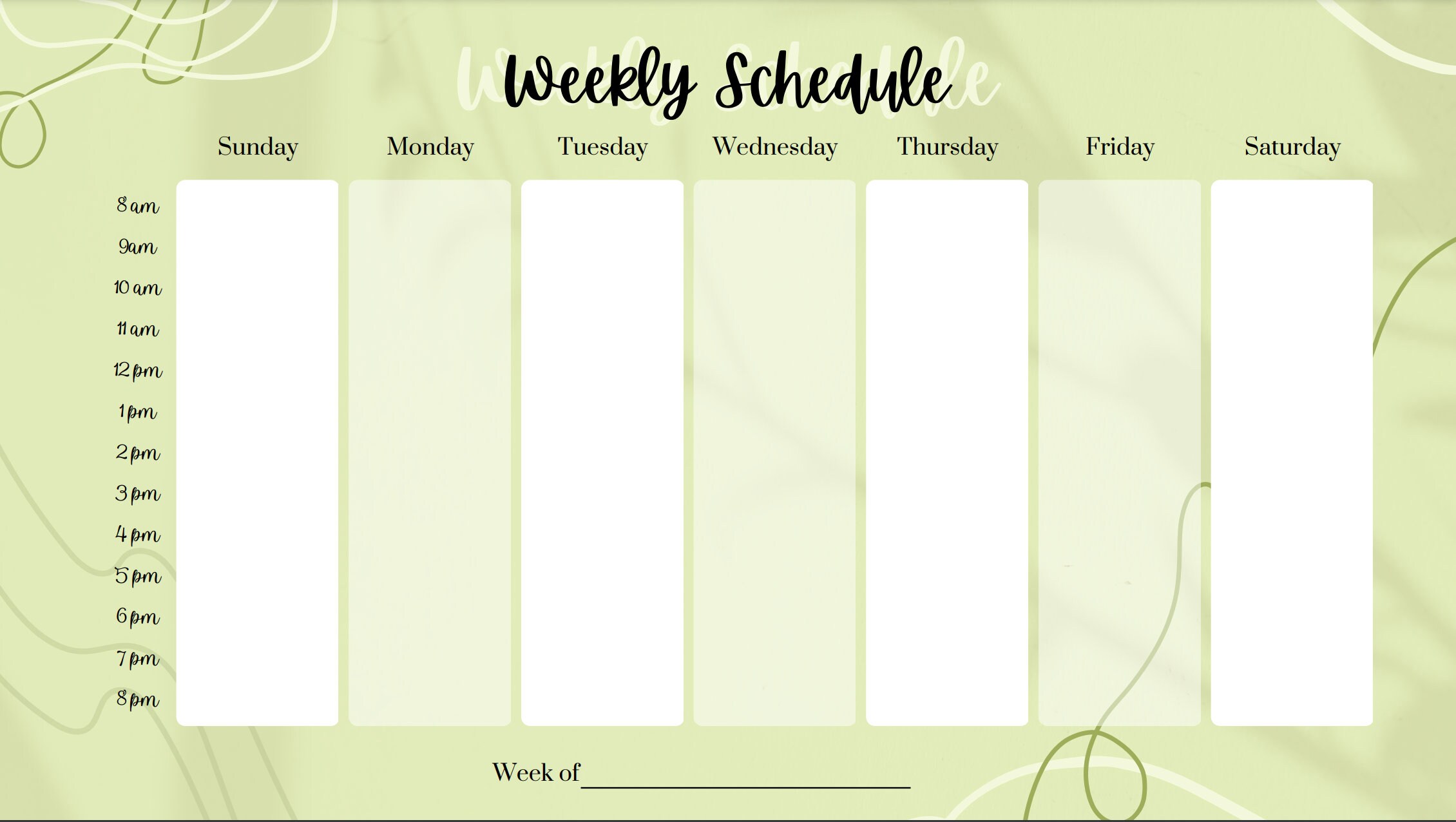 Weekly Schedule 1 - Digital Download - Etsy