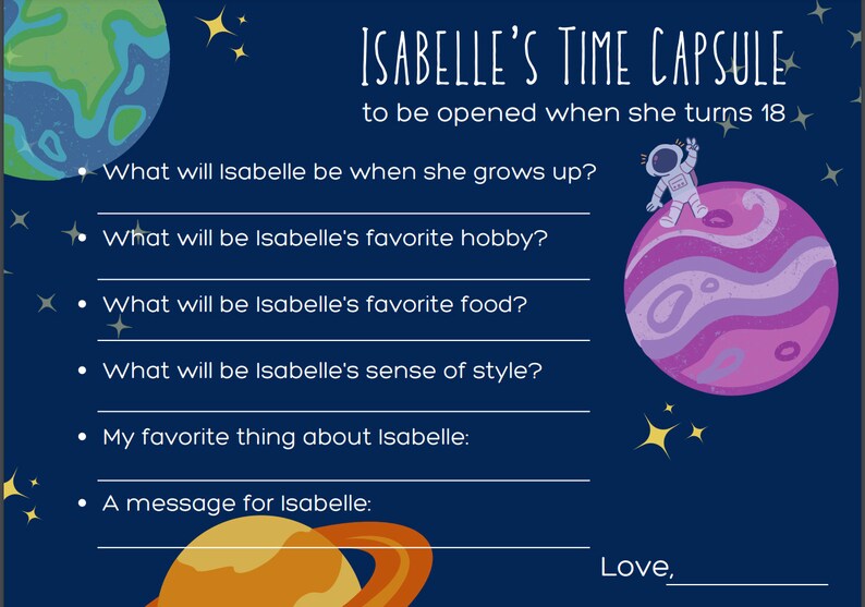 First Birthday Time Capsule - Outer Space Themed - Etsy