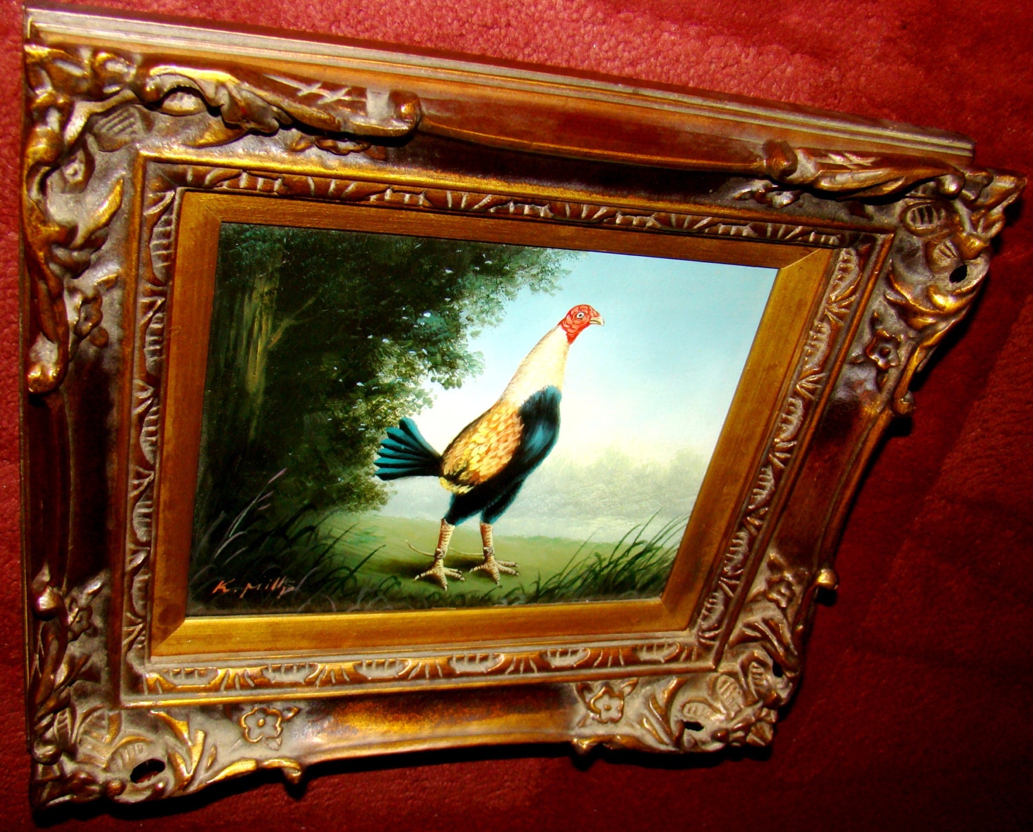 Signed K Mills Original Oil on Canvas Painting – Landscape Bird Art ...