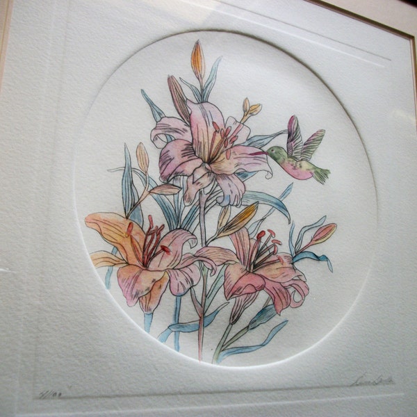 Hand Colored Etching Bird - Etsy