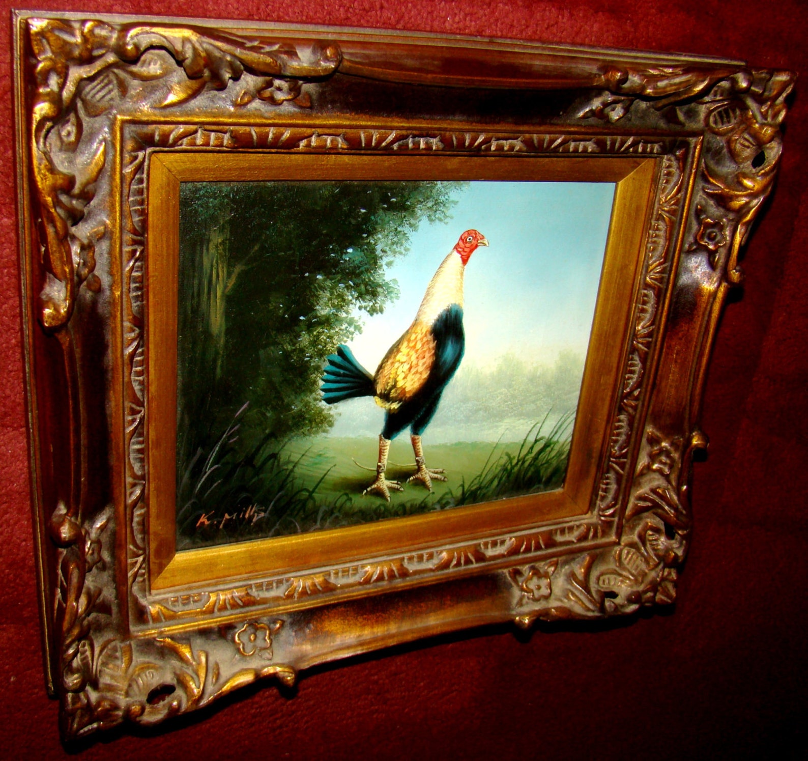 Signed K Mills Original Oil on Canvas Painting – Landscape Bird Art ...