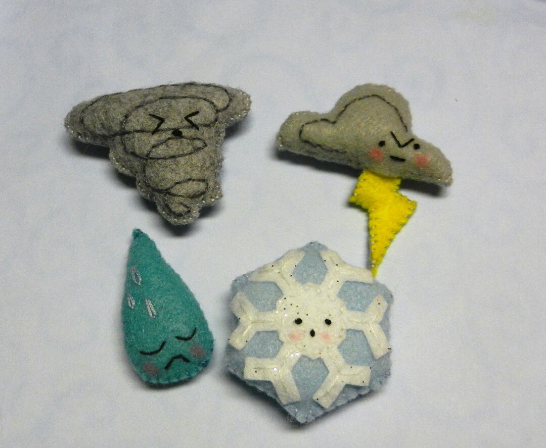 Felt Moody Weather Snowflake Raindrop Plushies by Litlledear - Etsy
