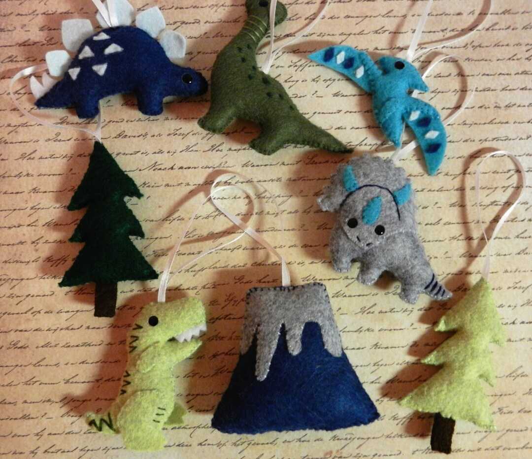 Felt Mini Dinosaur Volcano Pine Tree Mobile Plushie Set by Little Dear ...