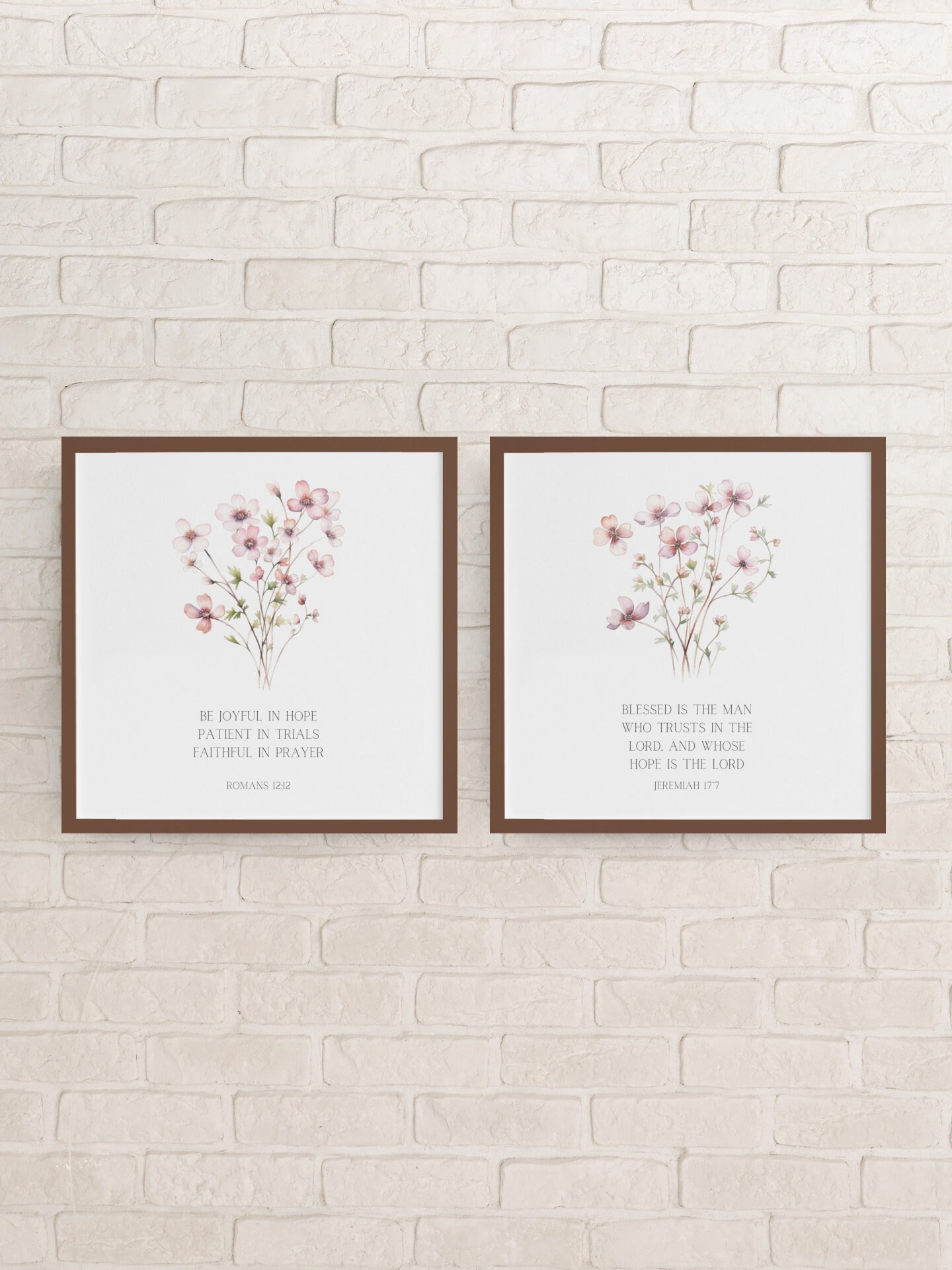 Christian Floral Set of 2 Prints, Bible Verse Wall Art, Botanical ...