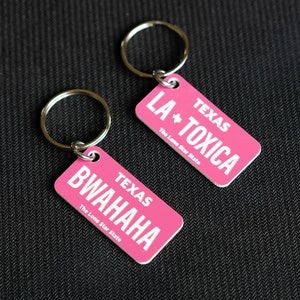Pink Texas License Plate Keychain, Customizable Personalized Engraved ...