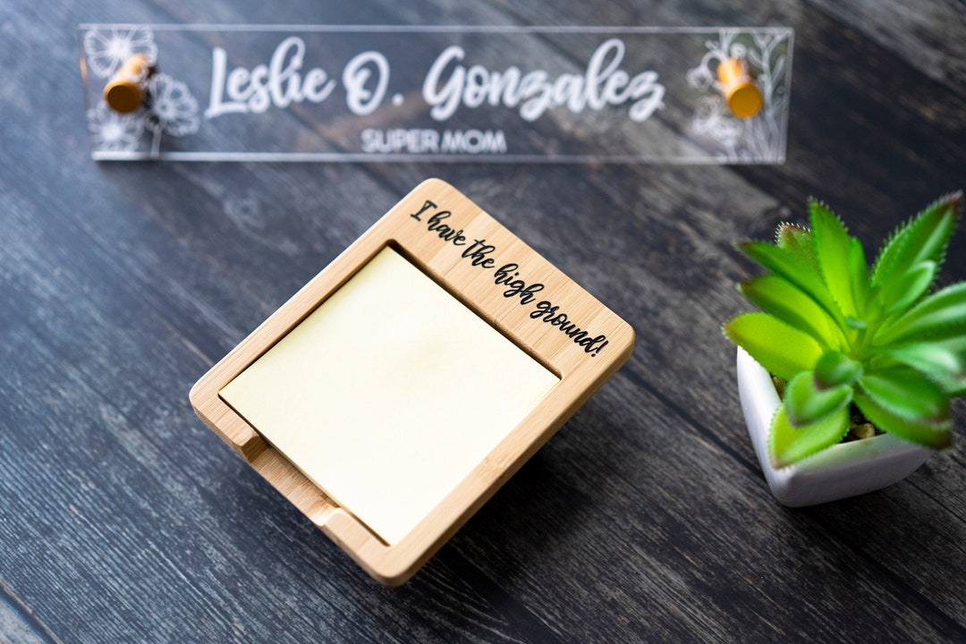 Personalized Sticky Notes Holder - Custom Bamboo Wood Adhesive Notes ...