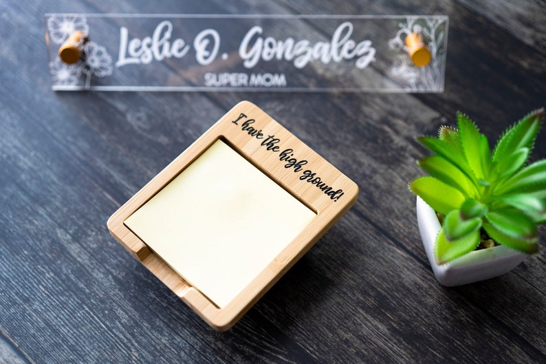 Personalized Sticky Notes Holder - Custom Bamboo Wood Adhesive Notes ...