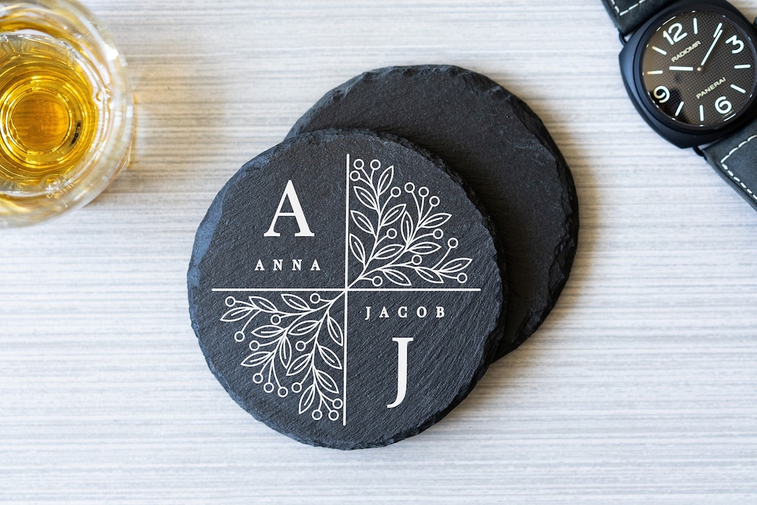 Personalized Slate Coasters Set, Custom Wedding Gift Party Favor, House ...