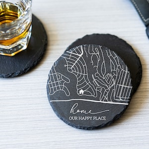 Personalized Slate Coasters Set, Custom Home Address Street City Map ...