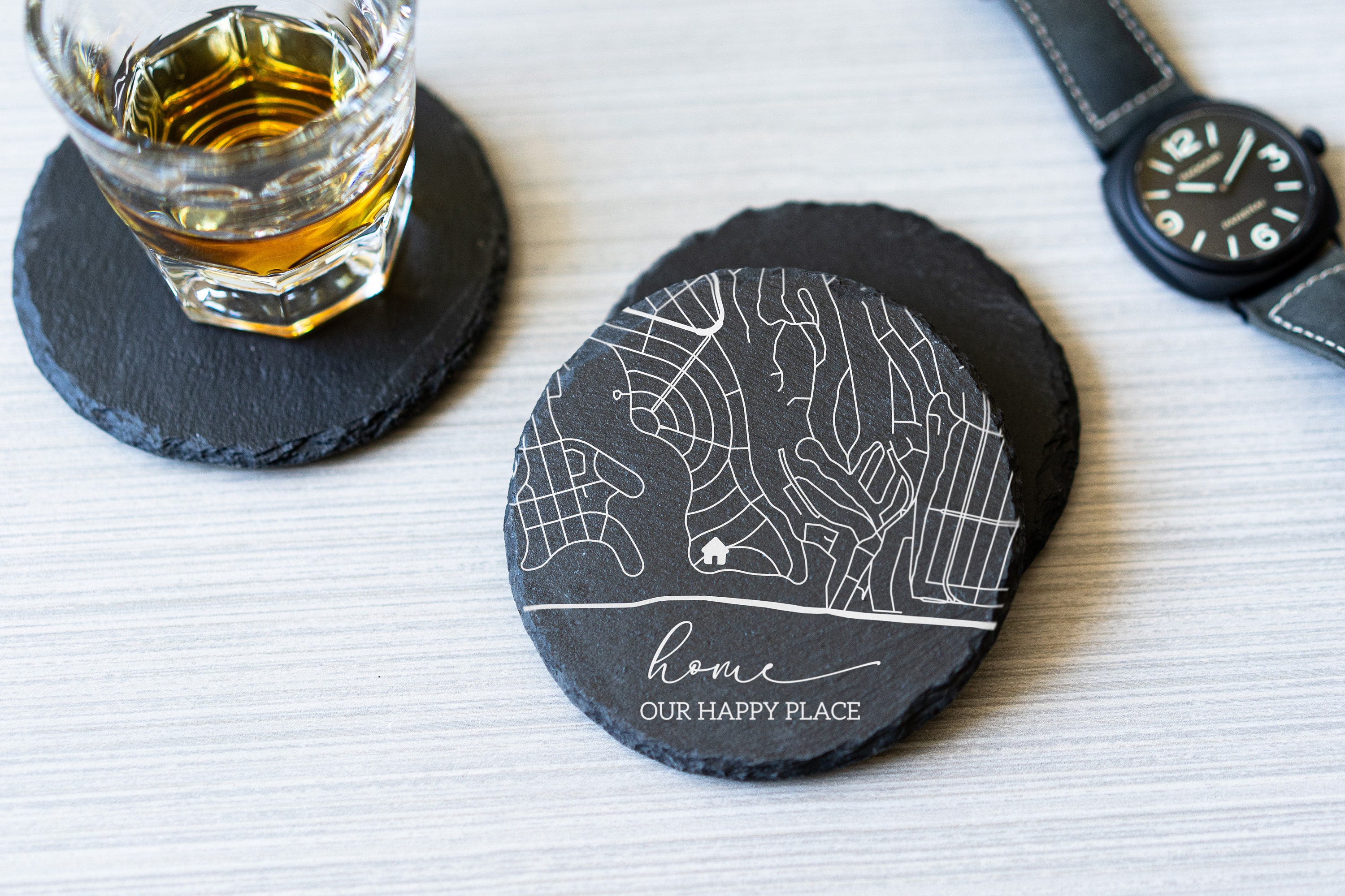 Personalized Slate Coasters Set, Custom Home Address Street City Map ...