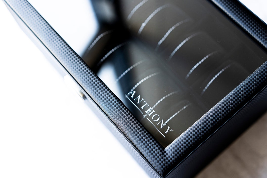 Personalized Black Watch Box - Holds 10 Watches, Carbon Fiber Design ...