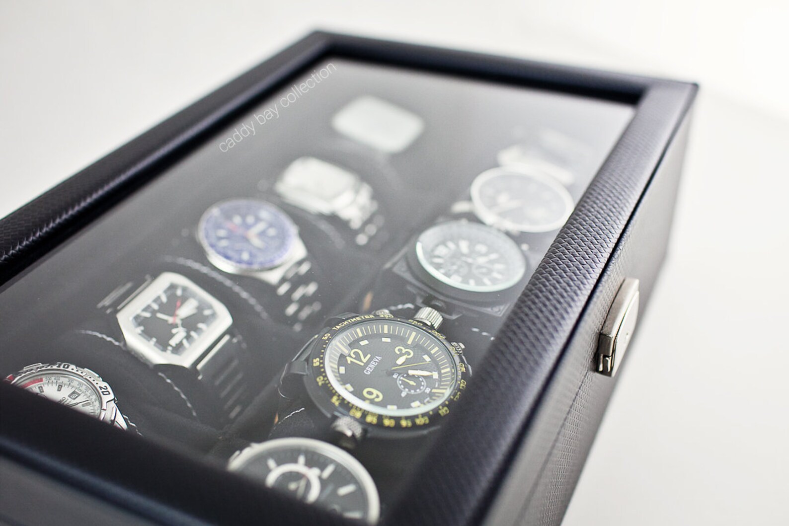 Personalized Black Watch Box With Carbon Fiber Design & White - Etsy