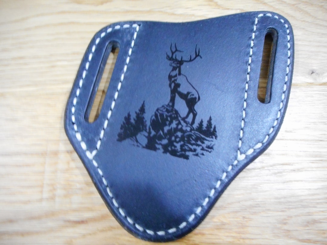 Buck 110 or Leatherman Wave Lasered Deer Scene Sheath. Denim Color ...