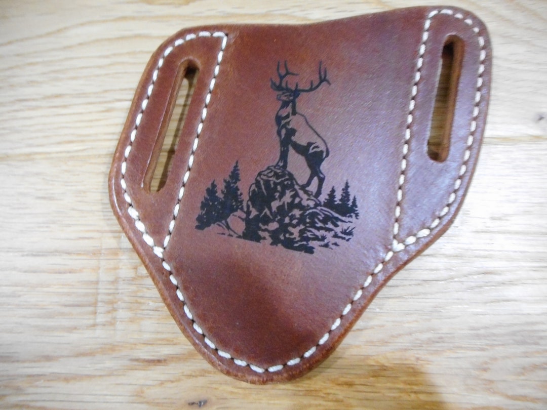 Buck 110 or Leatherman Wave Lasered Deer Scene Sheath. Golden Brown ...