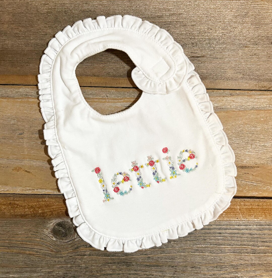 Personalized Floral Embroidered Ruffle Bib - Etsy