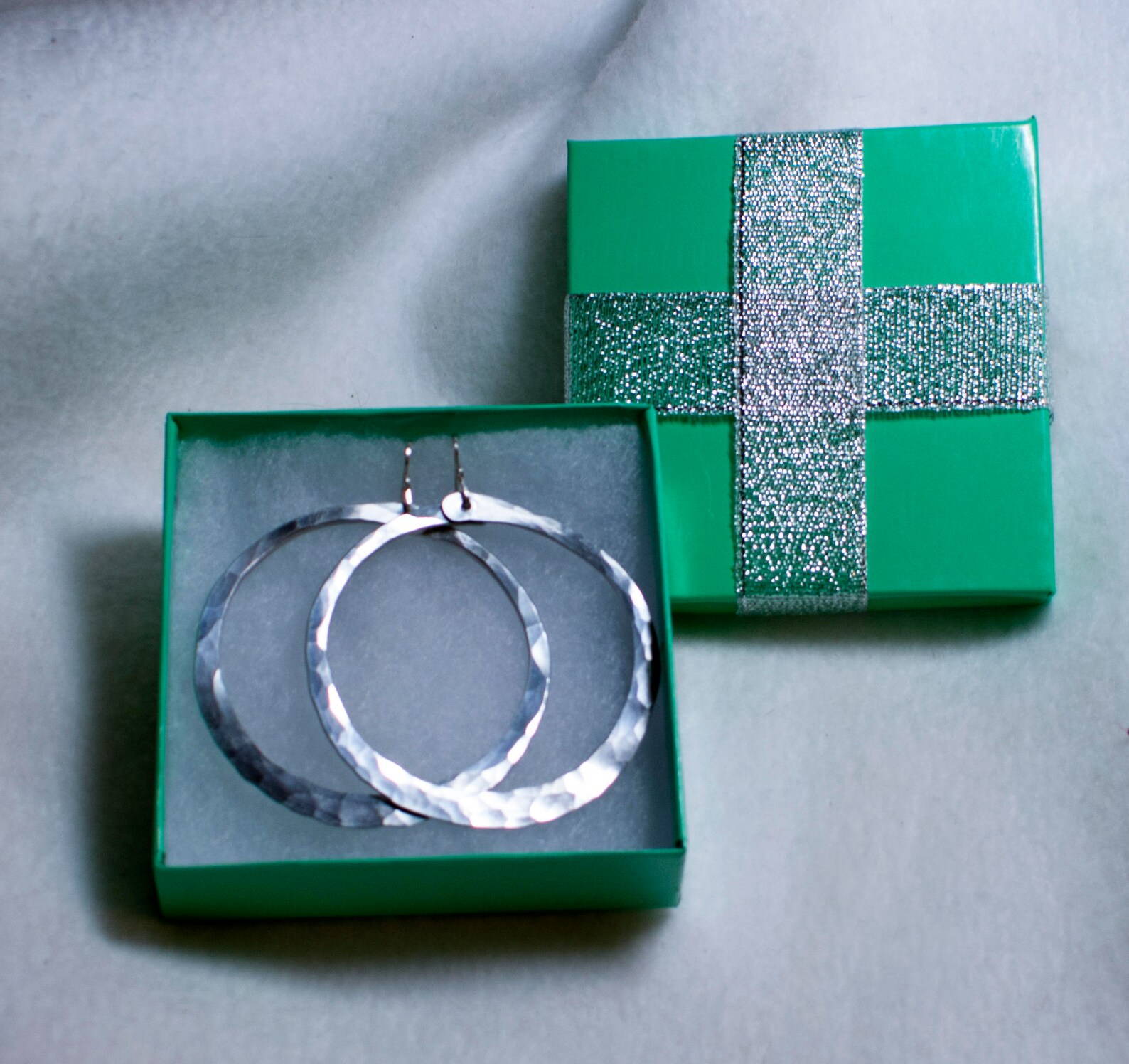 Hammered Aluminum Hoops & Sterling Silver Earwires, Organic Modern ...