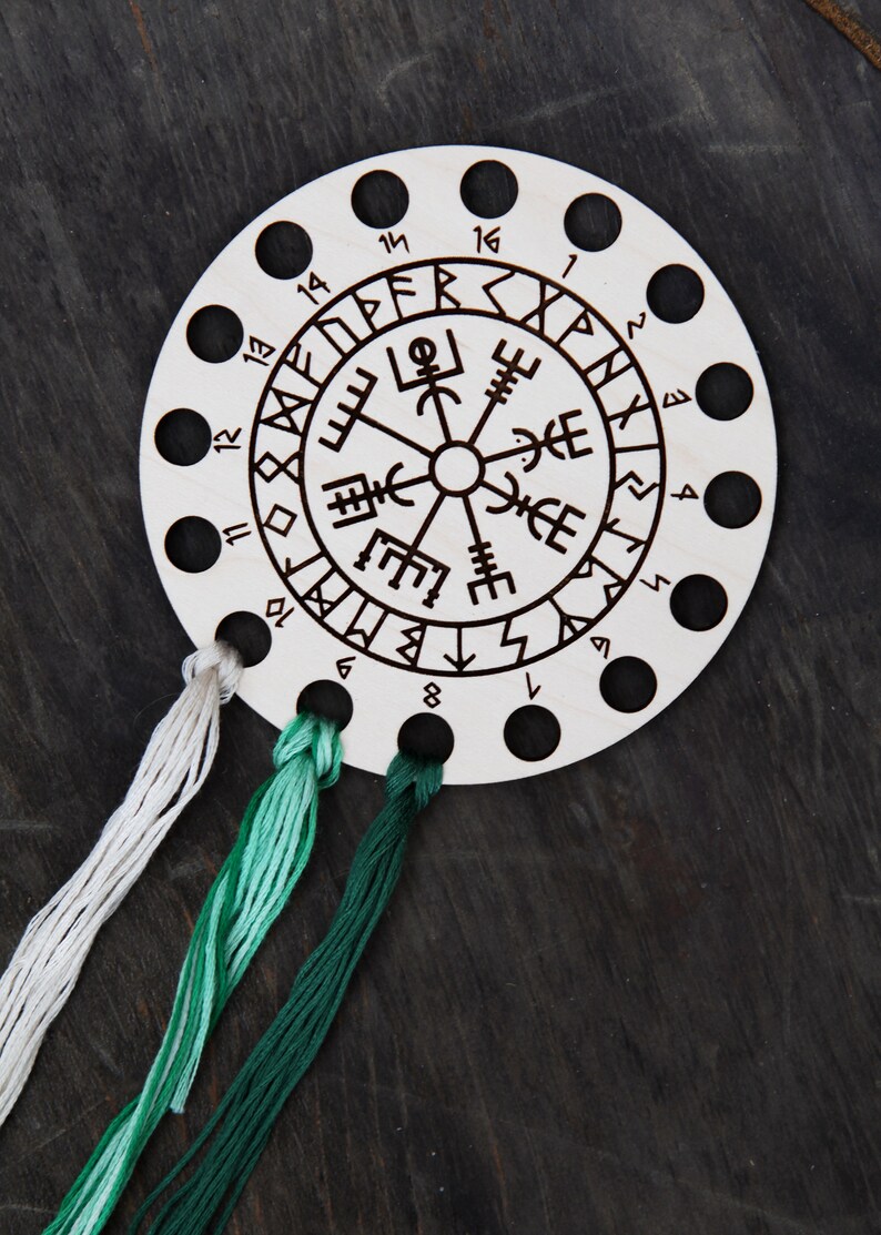 Viking Runic Compass Embroidery Floss Thread Storage Holder - Vegvisir ...
