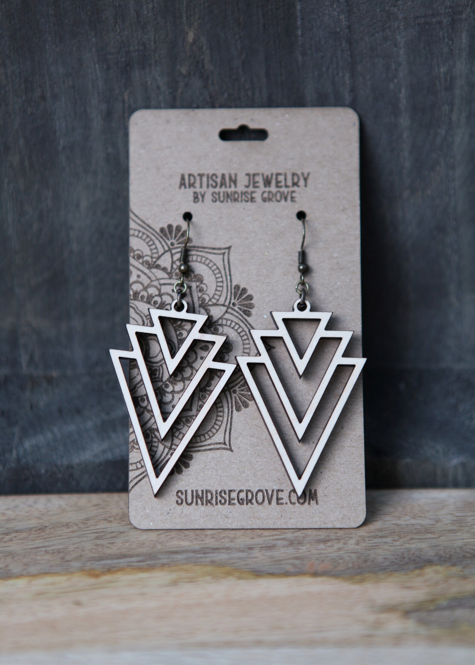 Inverted Triple Triangle Wood Earrings 3 Layers of Triangles | Etsy