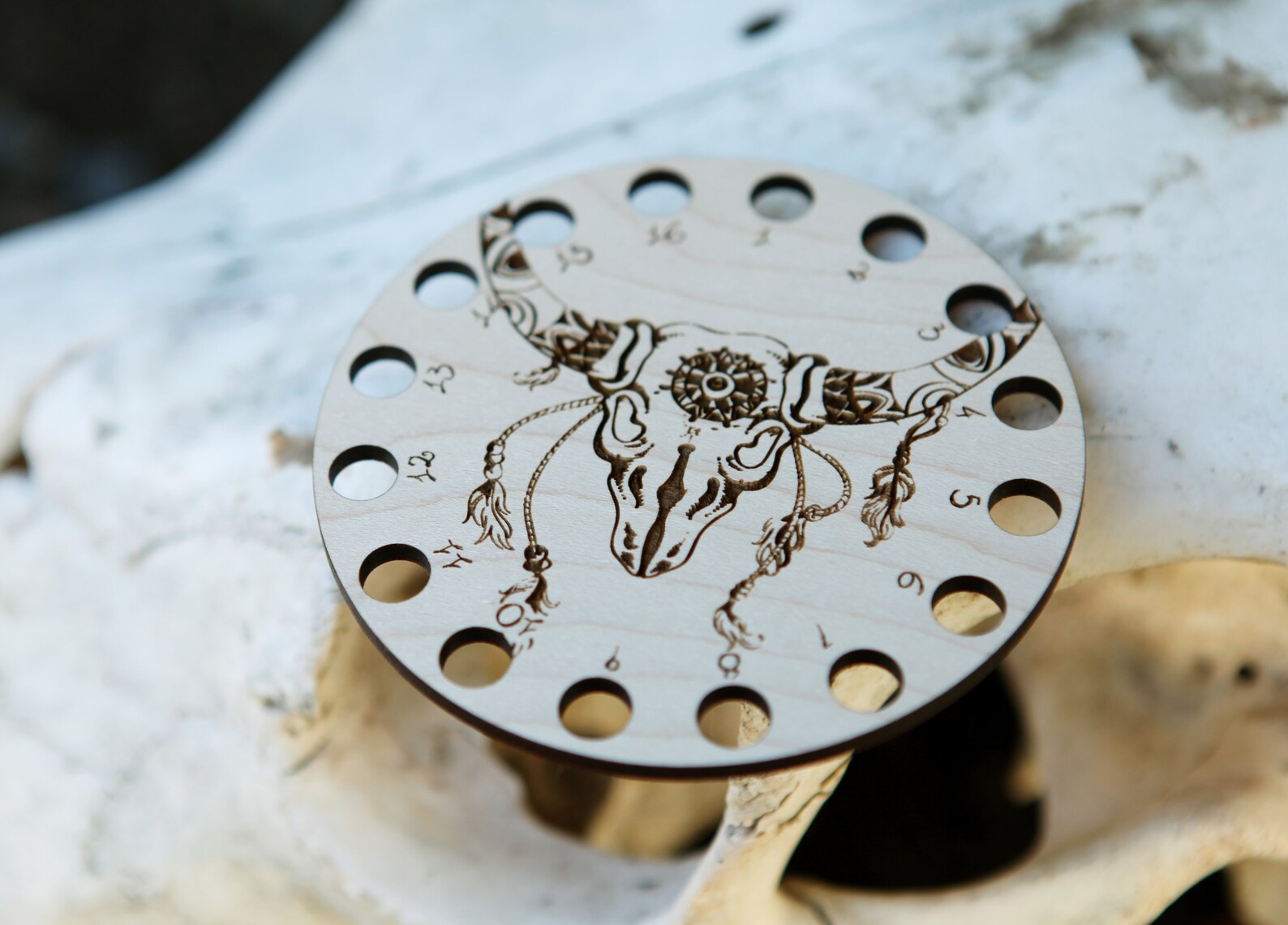 Cow Skull With Horns Embroidery Floss Thread Storage Holder - Native ...