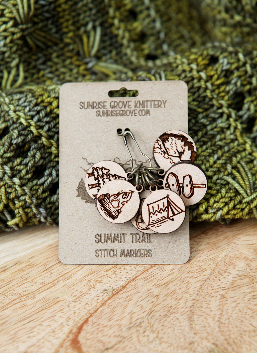Summit Trail Hiking Knitting Stitch Markers in Cherry Wood - Set of 6 ...