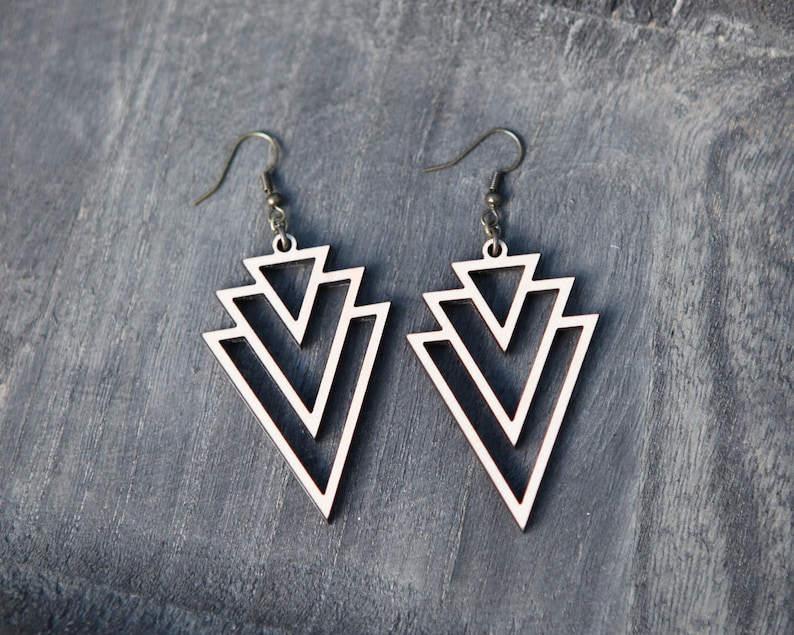 Inverted Triple Triangle Wood Earrings 3 Layers of Triangles | Etsy