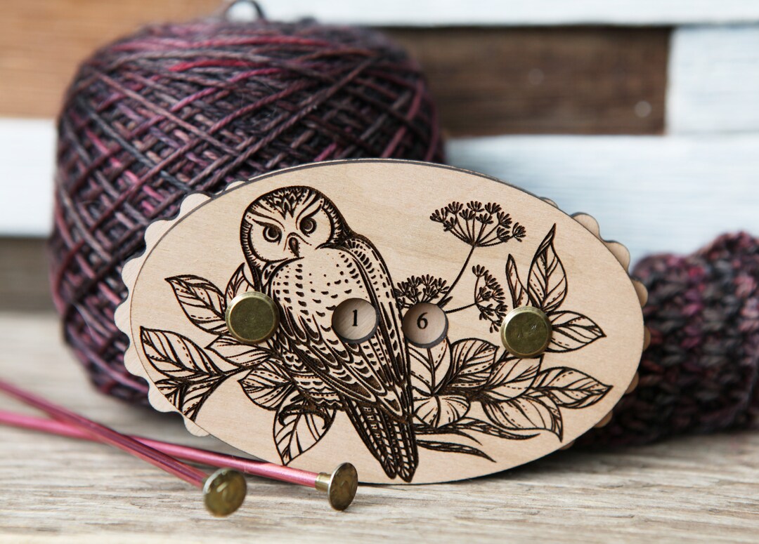 Knitting and Crochet Row Counter. Owl With Plants and Flowers, Made ...