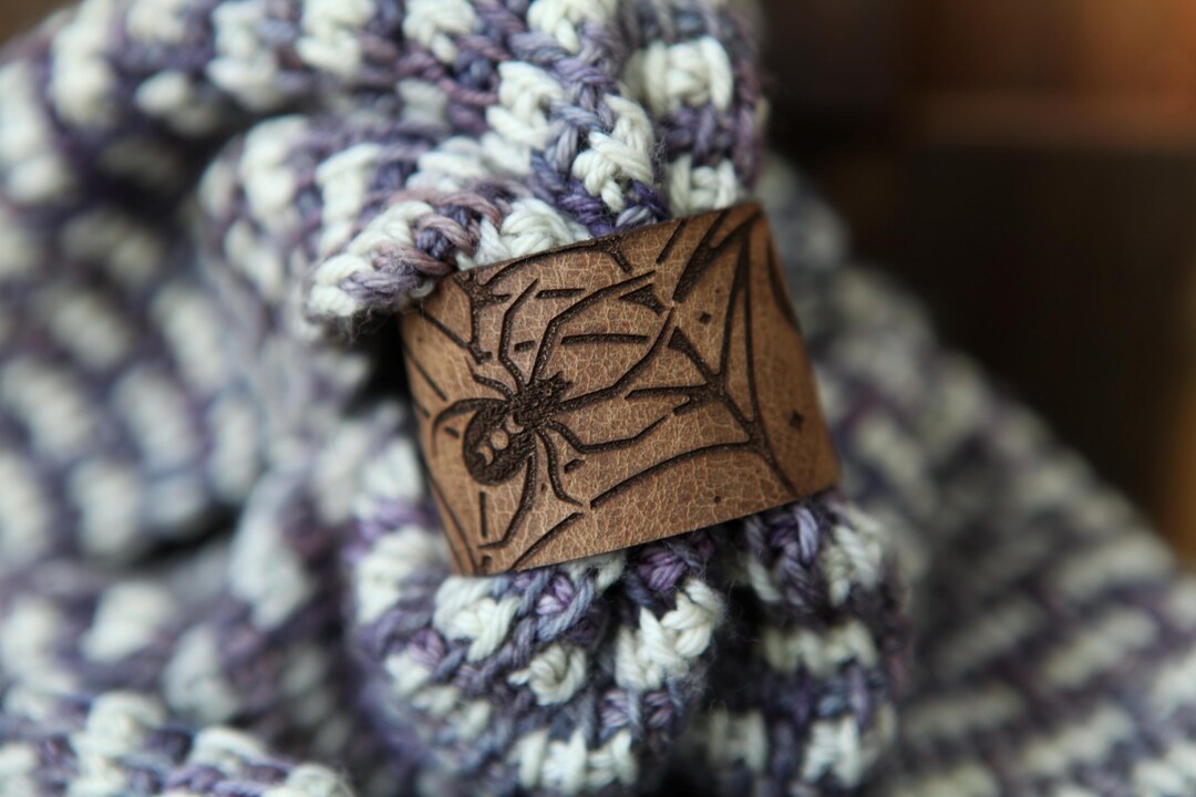 Spider With Web and Moon Shawl Cuff, Made From Leather With a Bronze ...