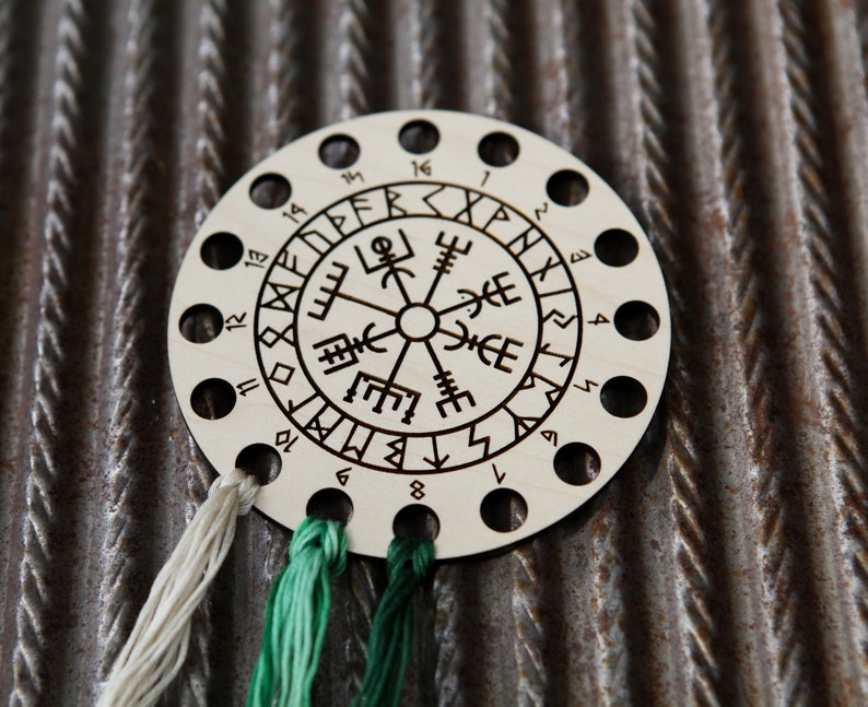 Viking Runic Compass Embroidery Floss Thread Storage Holder - Vegvisir ...