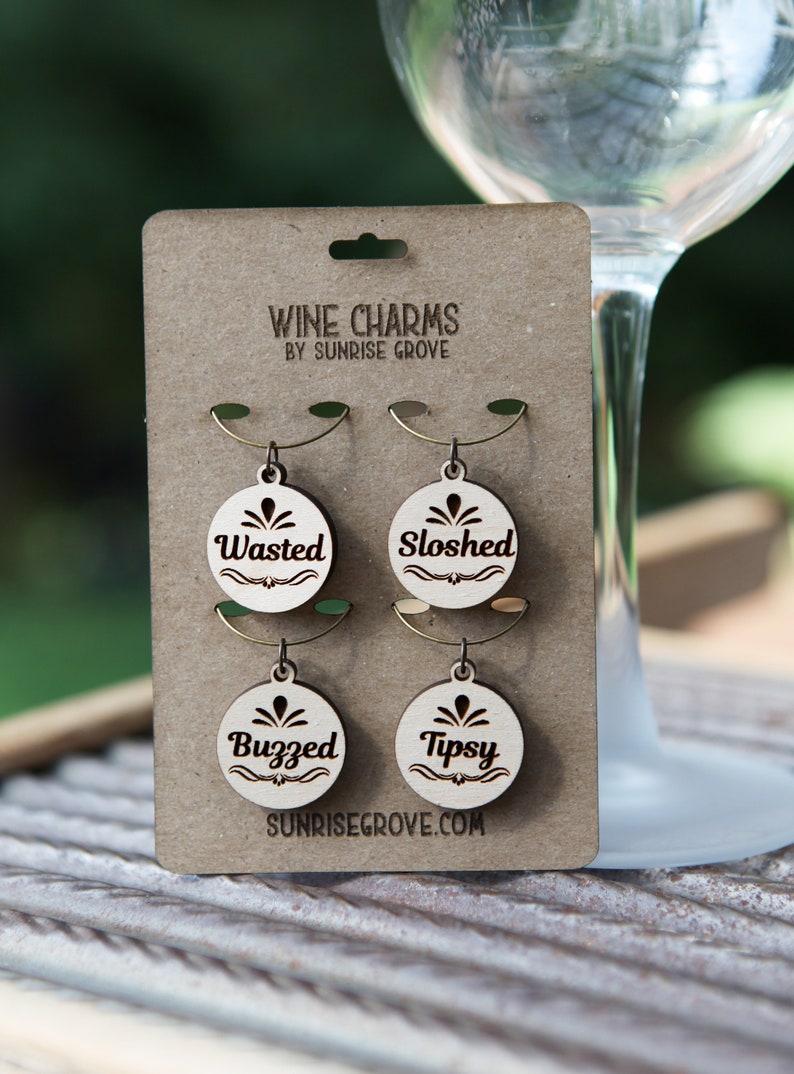 Fun Drinking Words on Wood Wine Charms for Wine and Beverage - Etsy