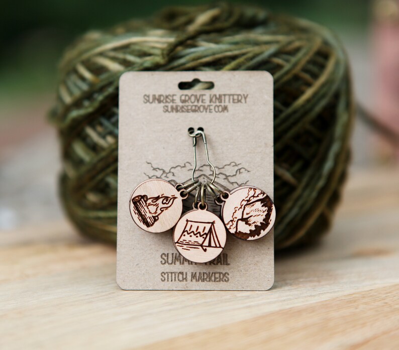 Summit Trail Hiking Knitting Stitch Markers in Cherry Wood | Etsy